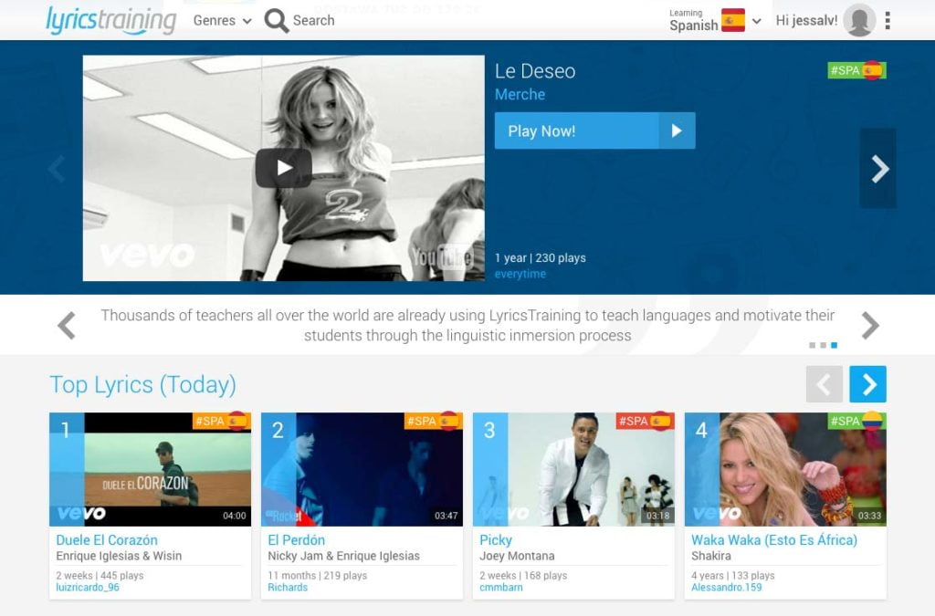 Lyricstraining - aplikacja do nauki hiszpańskiego i katalońskiego